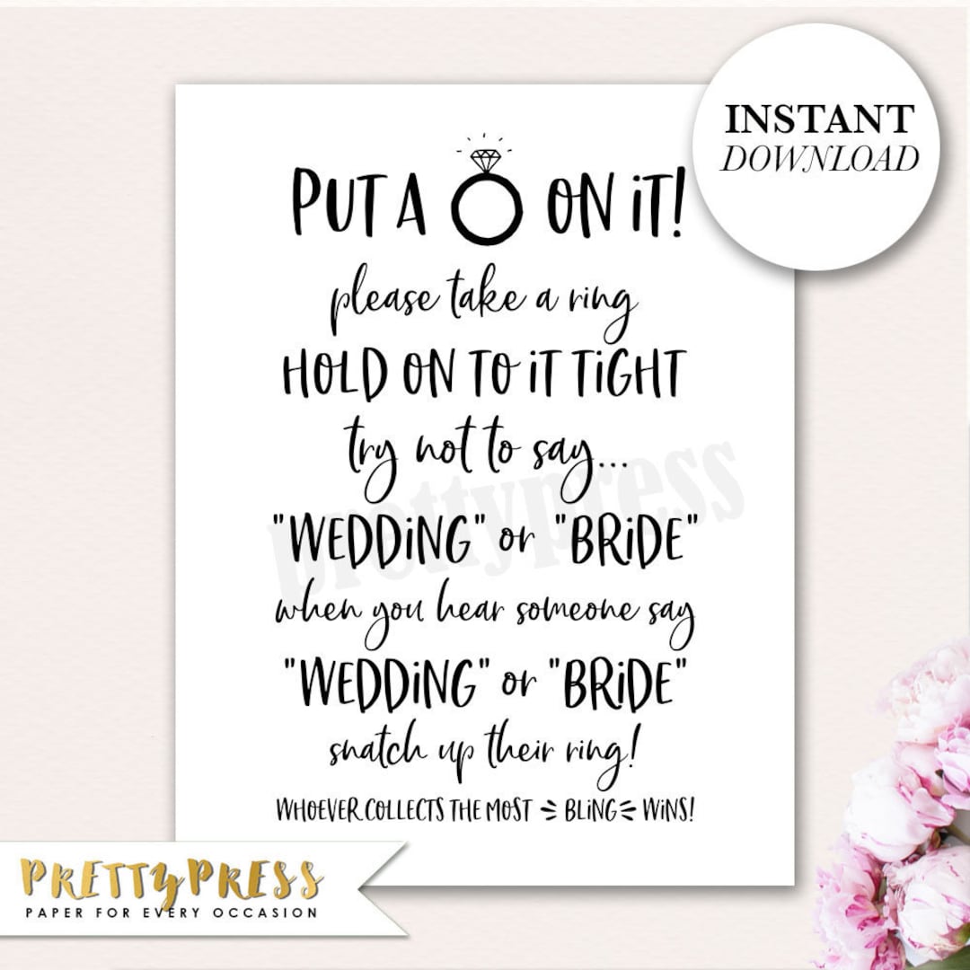 Put a Ring on It Printable Sign, Bridal Shower INSTANT DOWNLOAD Game ...