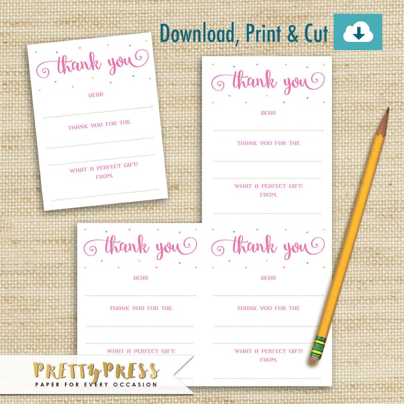 Birthday Thank You Cards Girls Confetti Birthday Fill in - Etsy