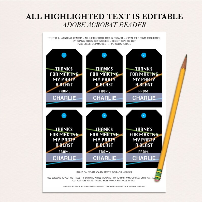 Laser Tag Favor Tags Printable Laser Tag Party Tags Editable - Etsy