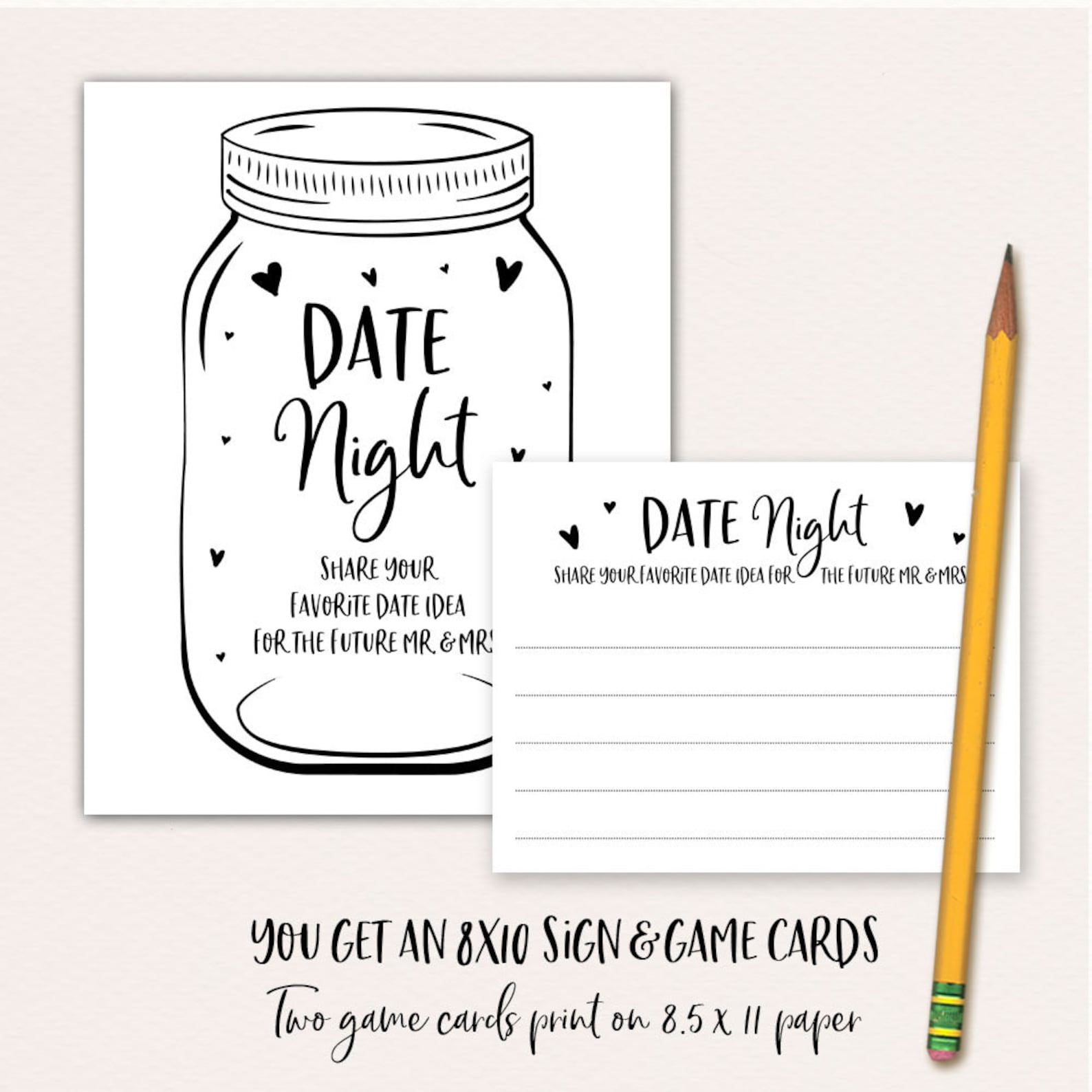Date Night Jar Sign and Cards, Printable (PDF Instant Download) - Etsy