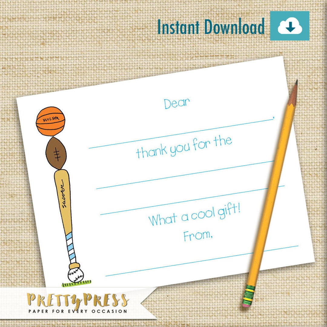 Boys Sport Birthday, Boys Stationery, Boys Thank You Cards, Sports Note ...