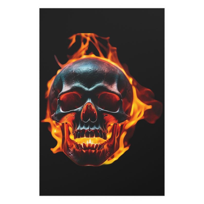 Fire Skull #2 Silk Poster, Indoor and Outdoor Print, Gothic Teen Wall ...