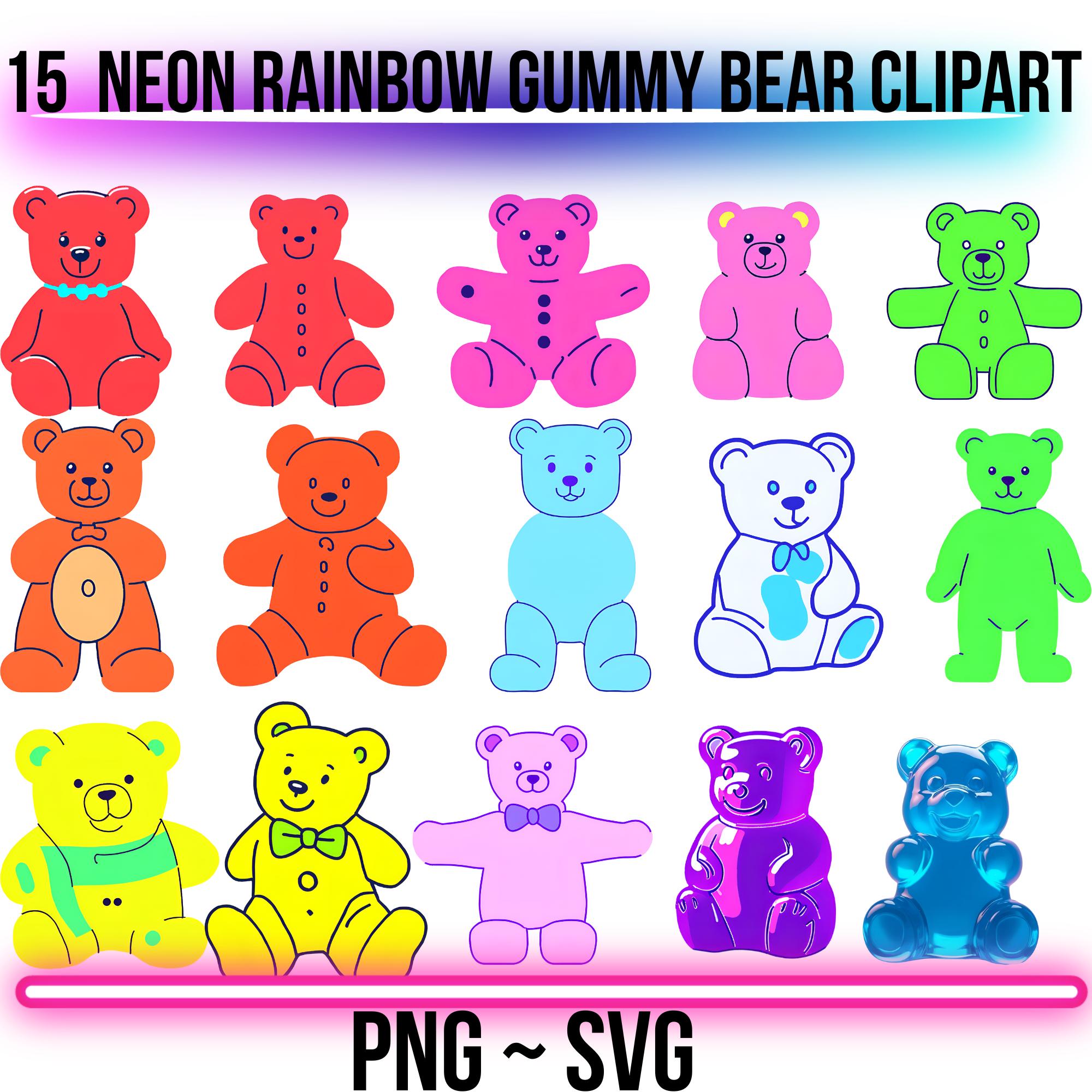 Neon Gummy Bear Clipart Bundle: PNG, SVG Digital Download for Cricut ...