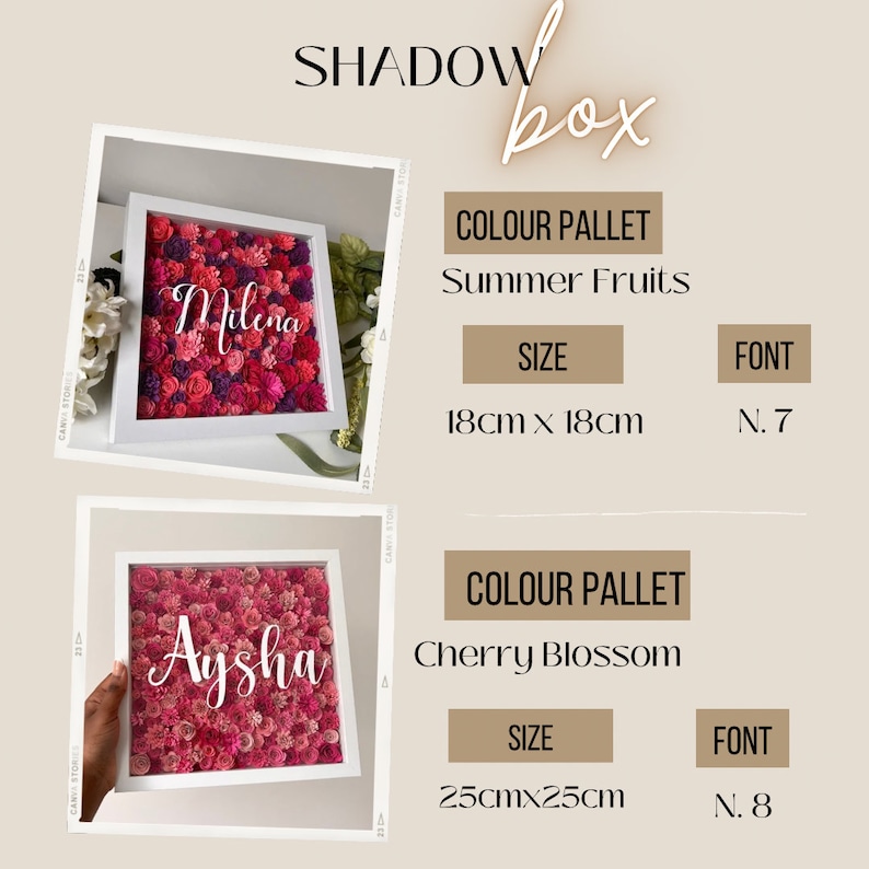 Personalised Name Shadow Box Frame | Shadow Box| Handmade Paper Flowers ...