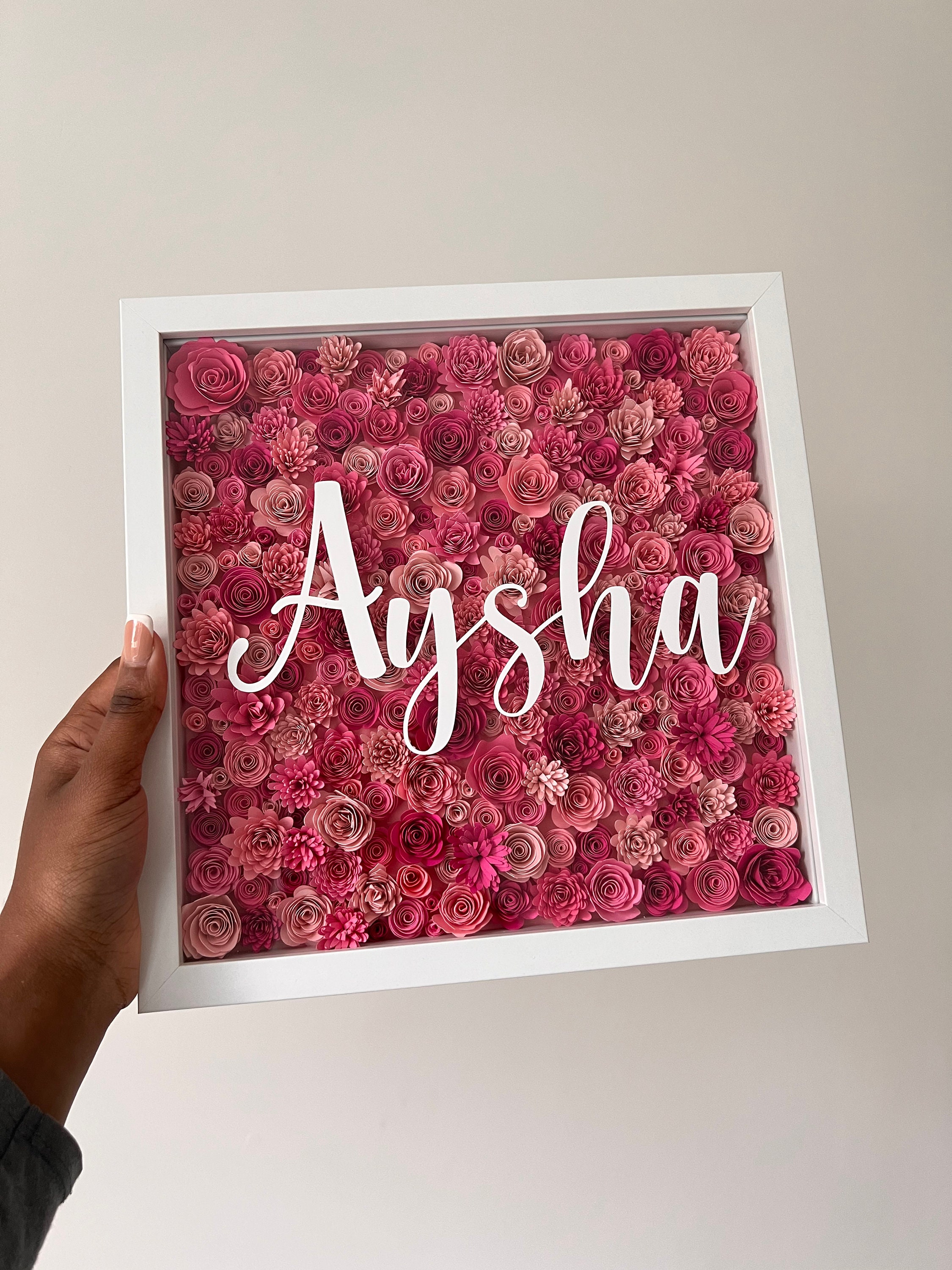 Personalised Name Shadow Box Frame | Shadow Box| Handmade Paper Flowers ...