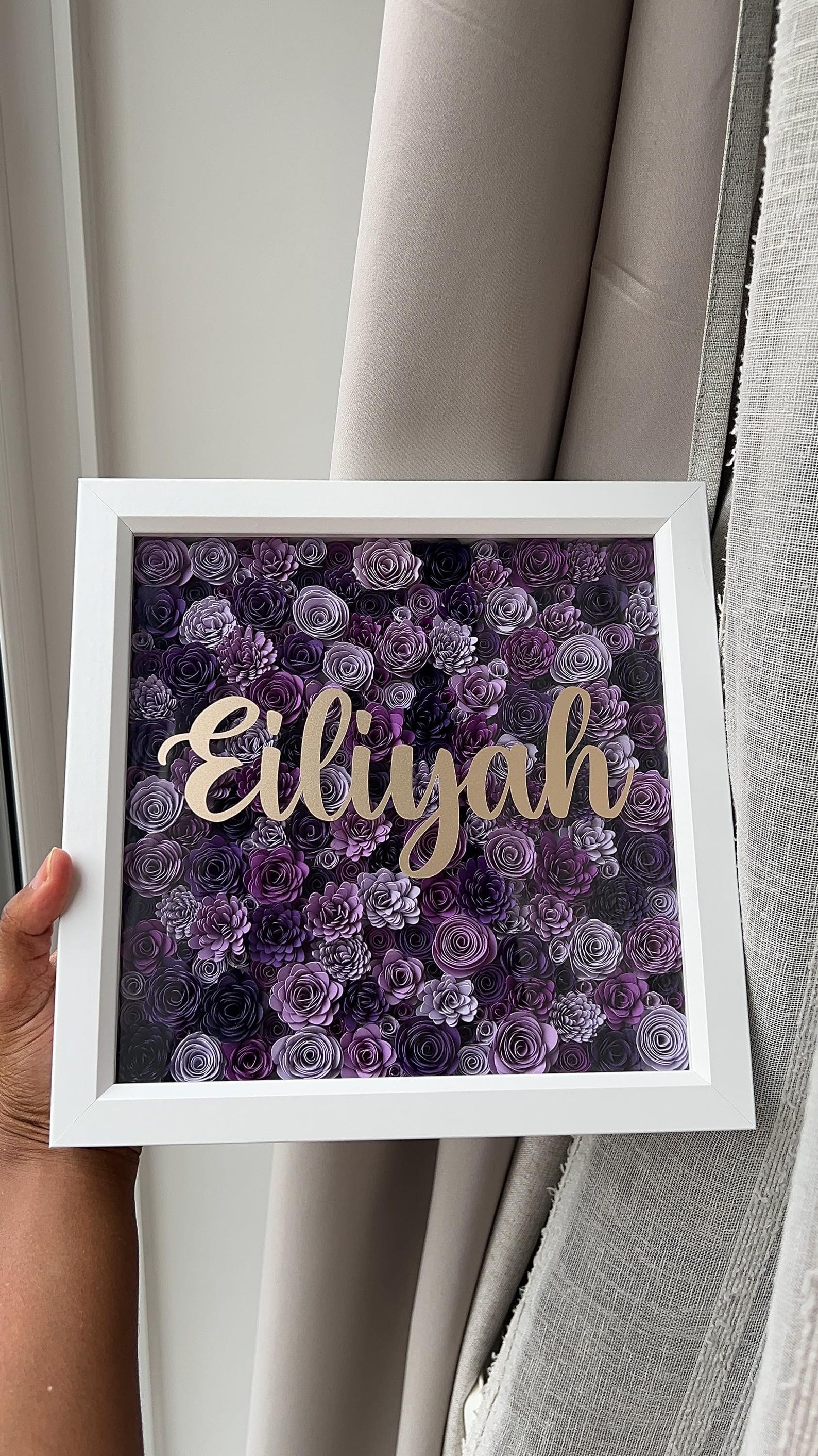 Personalised Name Shadow Box Frame Shadow Box Handmade Paper Flowers Gift Baby ...