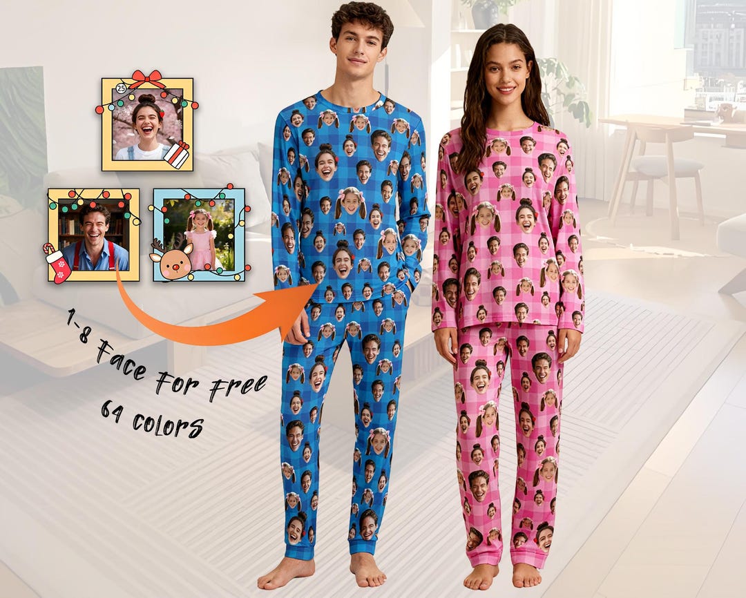 Custom Face Pajama Set,pajamas for Family,personalized Long Sleeve Pjm ...