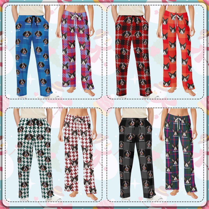 Custom Face Christmas Pajama Pants for Men Women, Funny Family Face ...