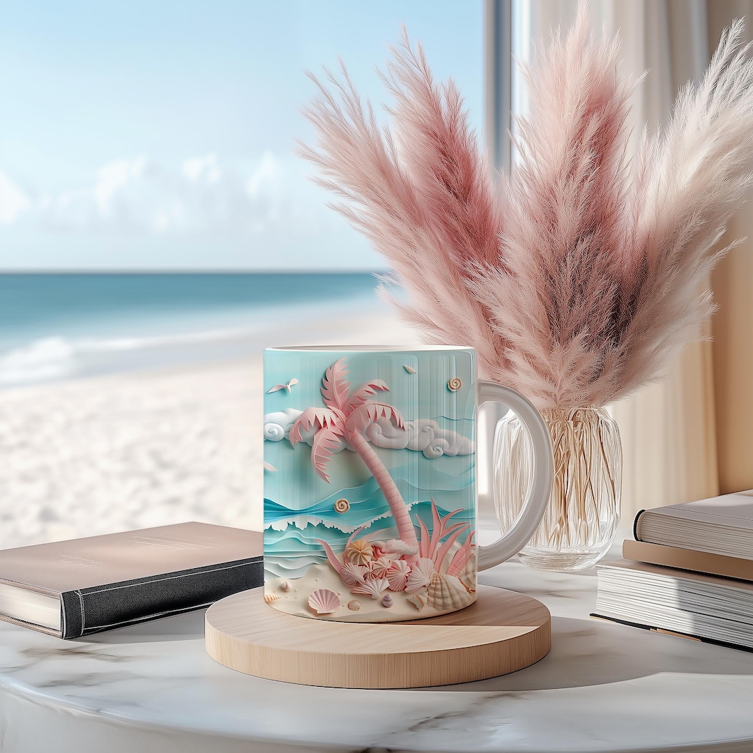 3D Paper Craft Beach Scene, 11oz Ceramic Mug, Papercraftart ...