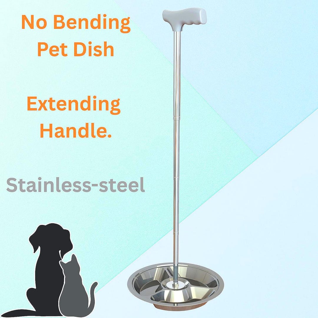 Pet Feeder With Long Extending Handle, No Bend Dog Bowl, Easy Cat Dish ...