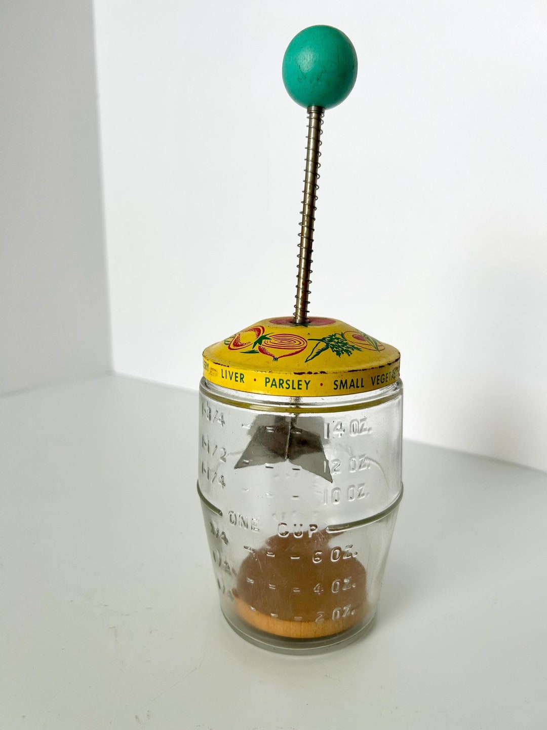 Vintage Nut and Food Chopper (1940s). Clear Measuring Jar and Plunger ...