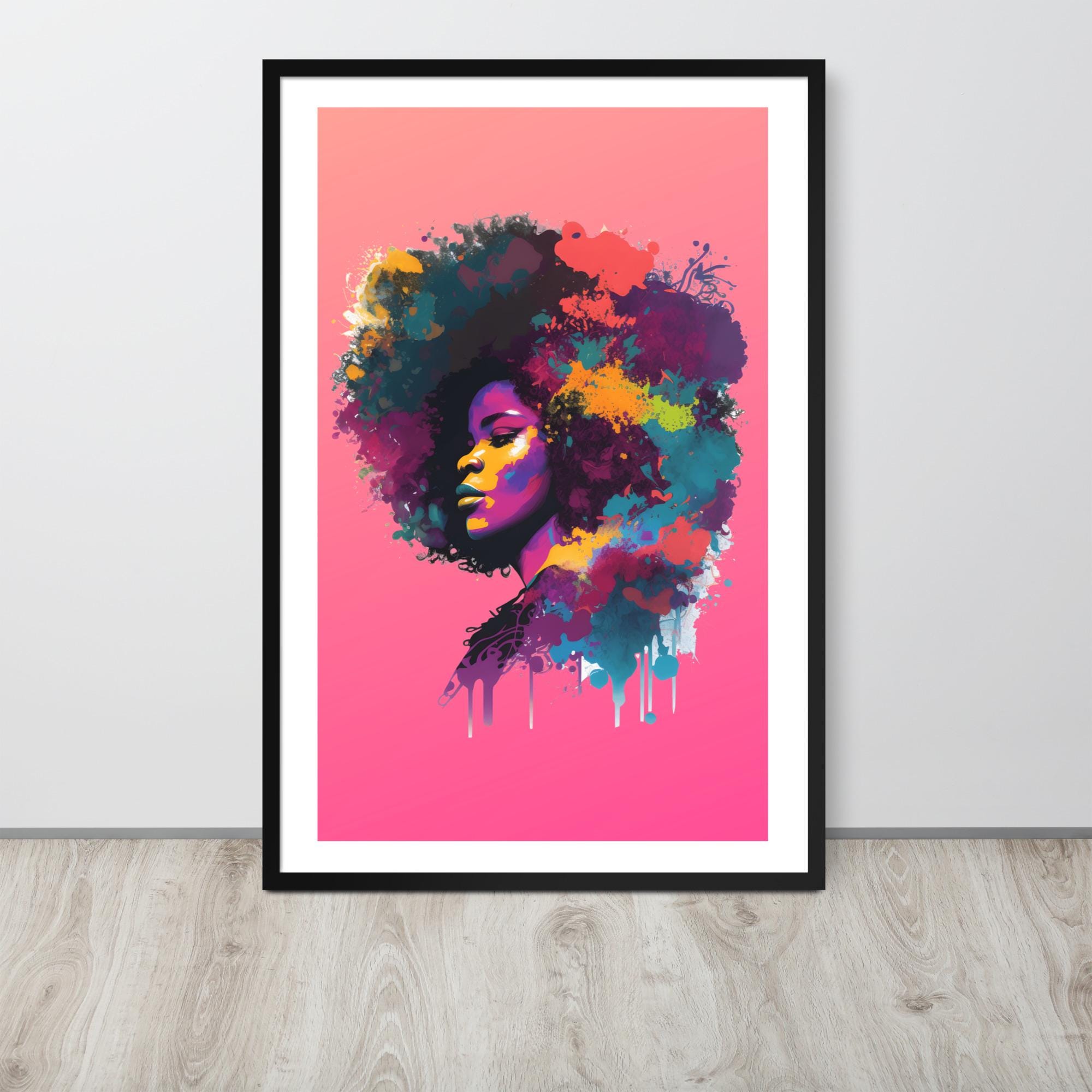 African Black Woman With Colorful Afro Portrait Digital Painting - Etsy
