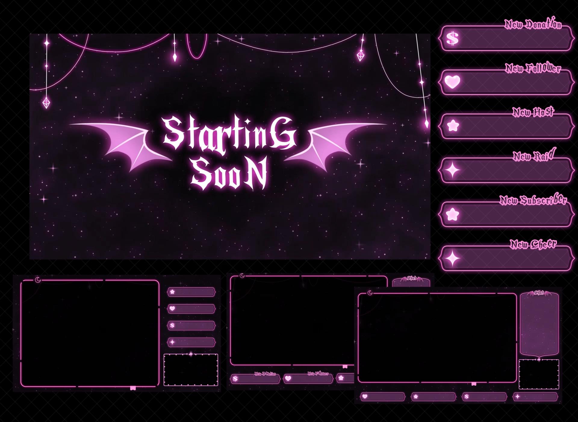 Full Package Simple Pink Bat Heart Twitch Overlay/ Gothic Bat Stream ...