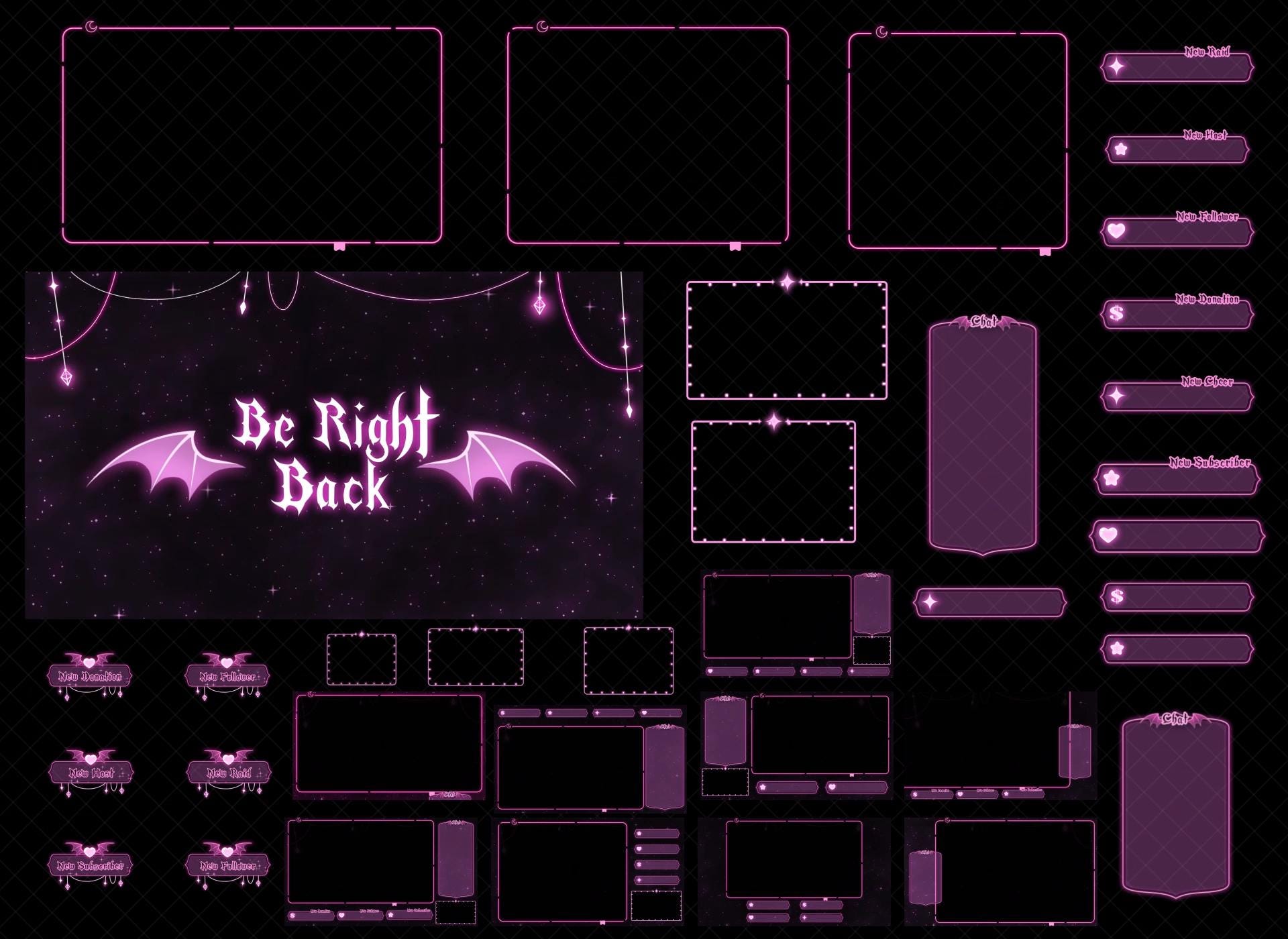 Full Package Simple Pink Bat Heart Twitch Overlay/ Gothic Bat Stream ...