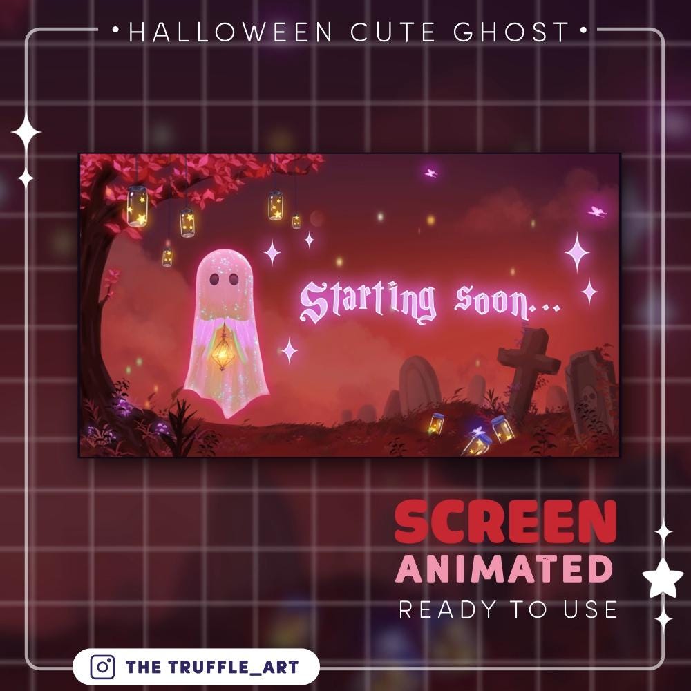 4 Animated Red Cute Ghost Twitch Screen/ Blood Halloween Night Loading ...