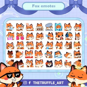 40 Fox Emotes Pack, Twitch Emotes Pack, Cute | Kawaii | Chibi | Twitch ...