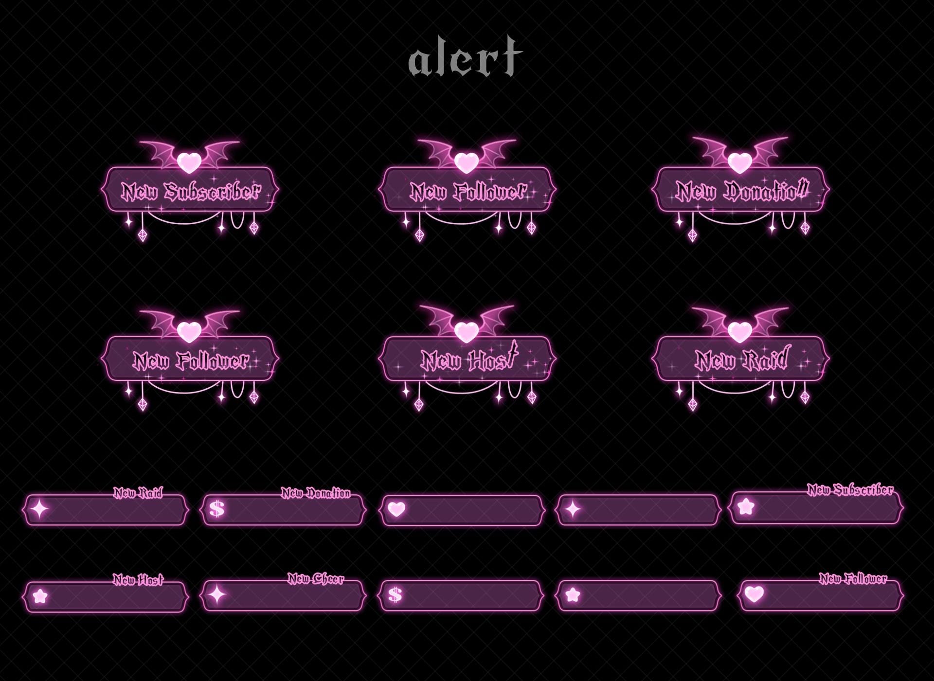 Full Package Simple Pink Bat Heart Twitch Overlay/ Gothic Bat Stream ...