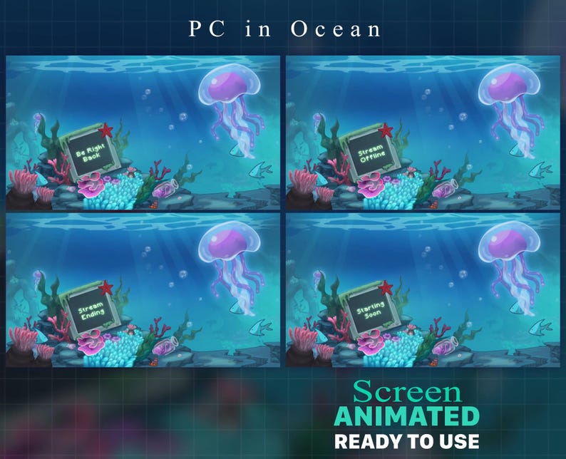 4 Animated Old PC in Ocean Twitch Screens / Underwater Machine Loading ...