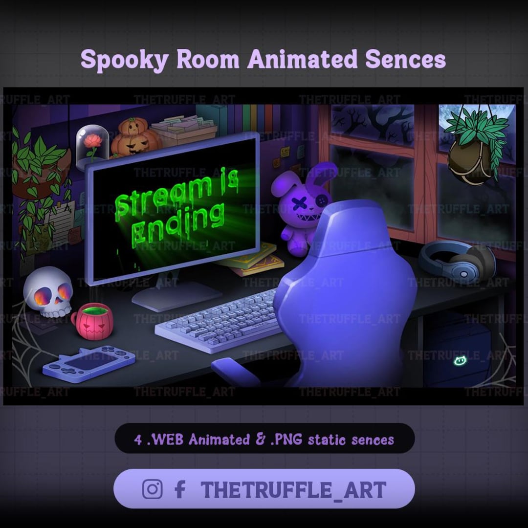 Animated Twitch Full Package Creepy Room, Halloween Room Stream Screens ...