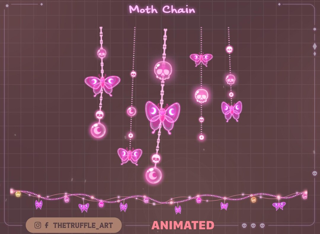 Pink Moon Moth Light Chains Animated Stream Decorations, Cute Night ...