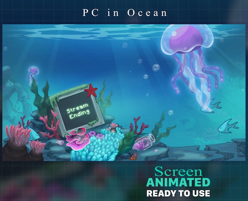 4 Animated Old PC in Ocean Twitch Screens / Underwater Machine Loading ...