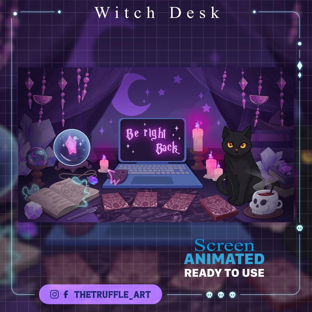 4 Animated Ouija Tarot Desk in Witch Room Twitch Screens / Black Cat ...