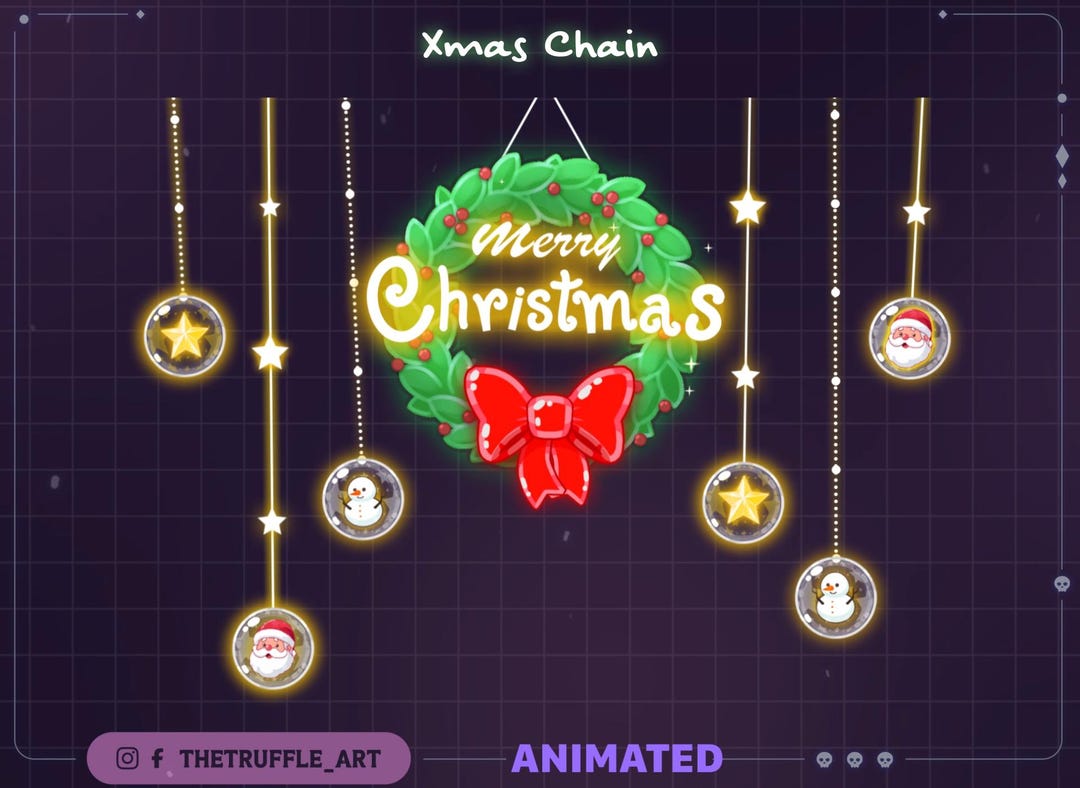 Christmas Wreath Light Chain Animated Twitch Decorations, Snowman Xmas ...