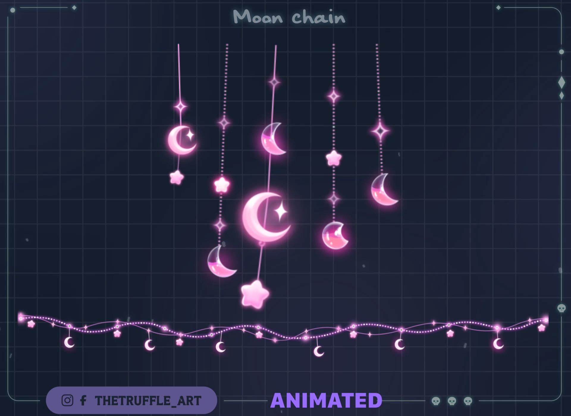 Pink Moon and Star Light Chains Animated Stream Decorations, Celestial ...