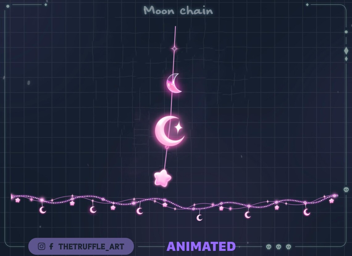 Pink Moon and Star Light Chains Animated Stream Decorations, Celestial ...