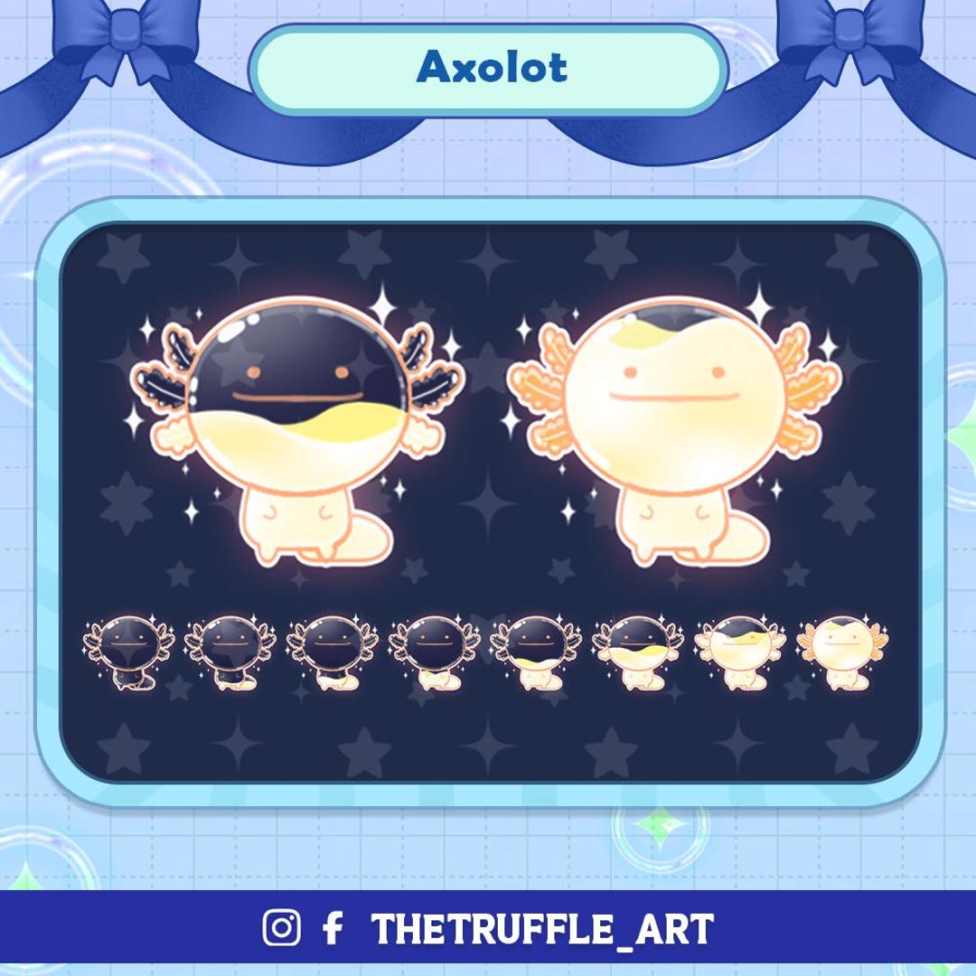 Cute Axolotl Liquid Sub Badges, Liquid Twitch Sub Badges, Kawaii Yellow ...
