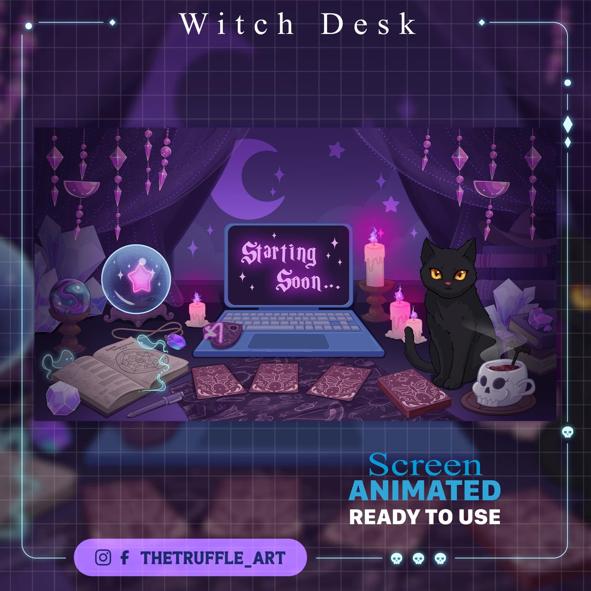 4 Animated Ouija Tarot Desk in Witch Room Twitch Screens / Black Cat ...