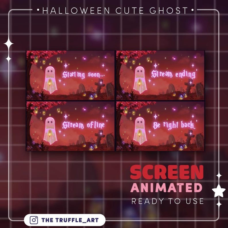 4 Animated Red Cute Ghost Twitch Screen/ Blood Halloween Night Loading ...