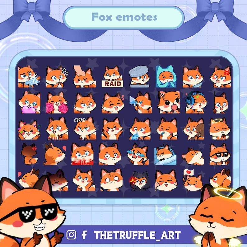 40 Fox Emotes Pack, Twitch Emotes Pack, Cute | Kawaii | Chibi | Twitch ...