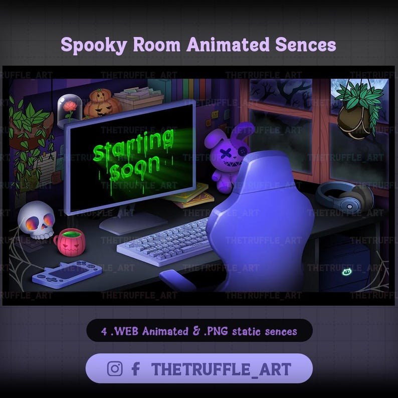 Animated Twitch Full Package Creepy Room, Halloween Room Stream Screens ...