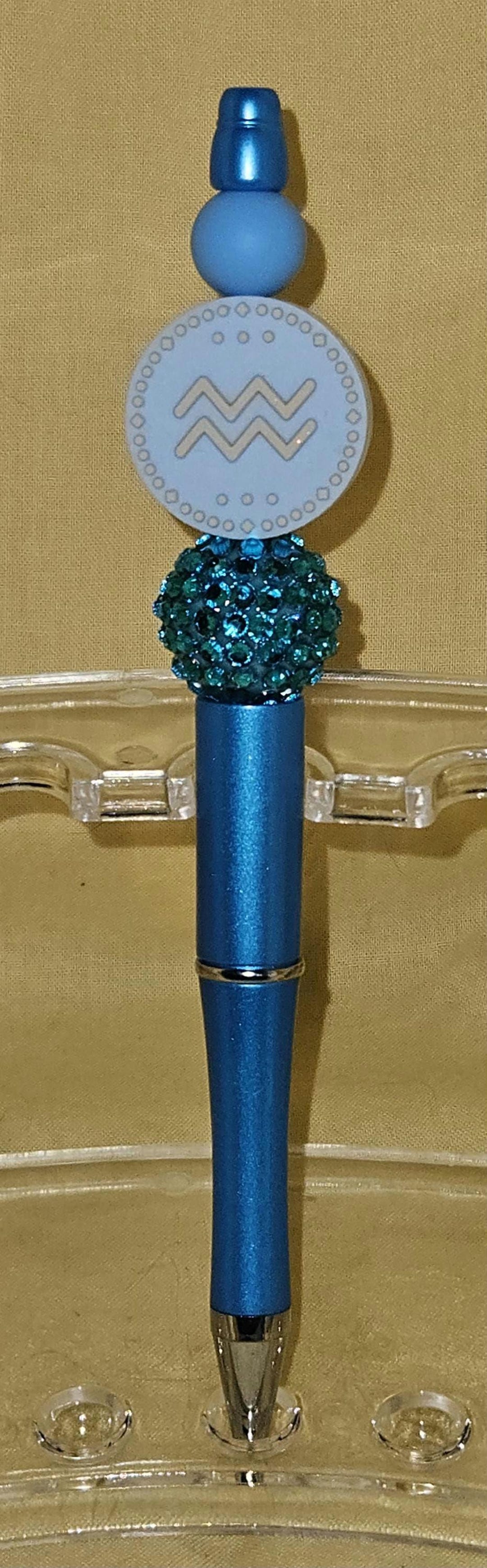 AQUARIUS- Zodiac Beaded Blingy Blue Pen With 1 Refill - Etsy