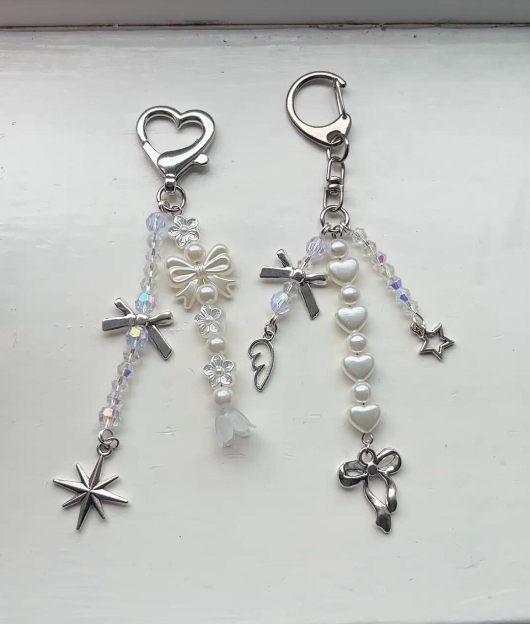 Y2k Aesthetic Pearl Beaded Bow Star Keychain, Y2k Core Gift for Her ...