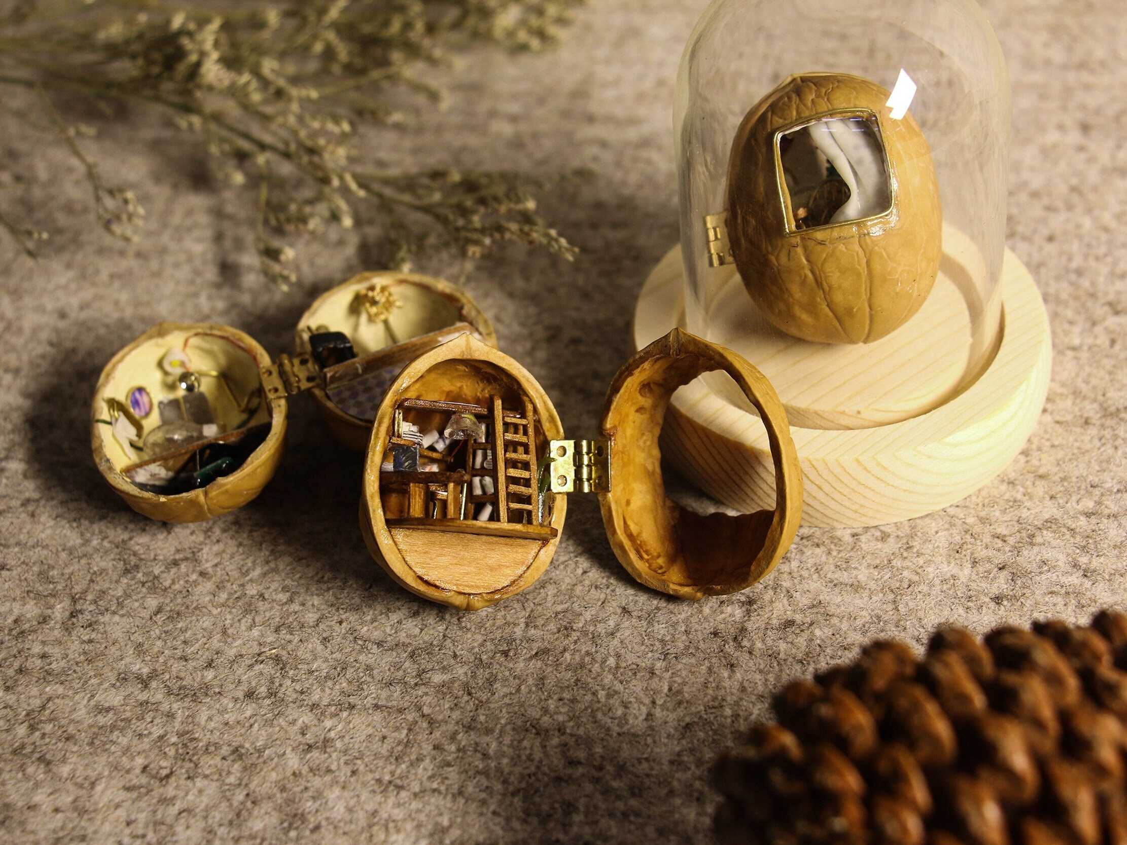 Handmde Walnut Mouse Miniature House Micro Home Collectable Walnut ...