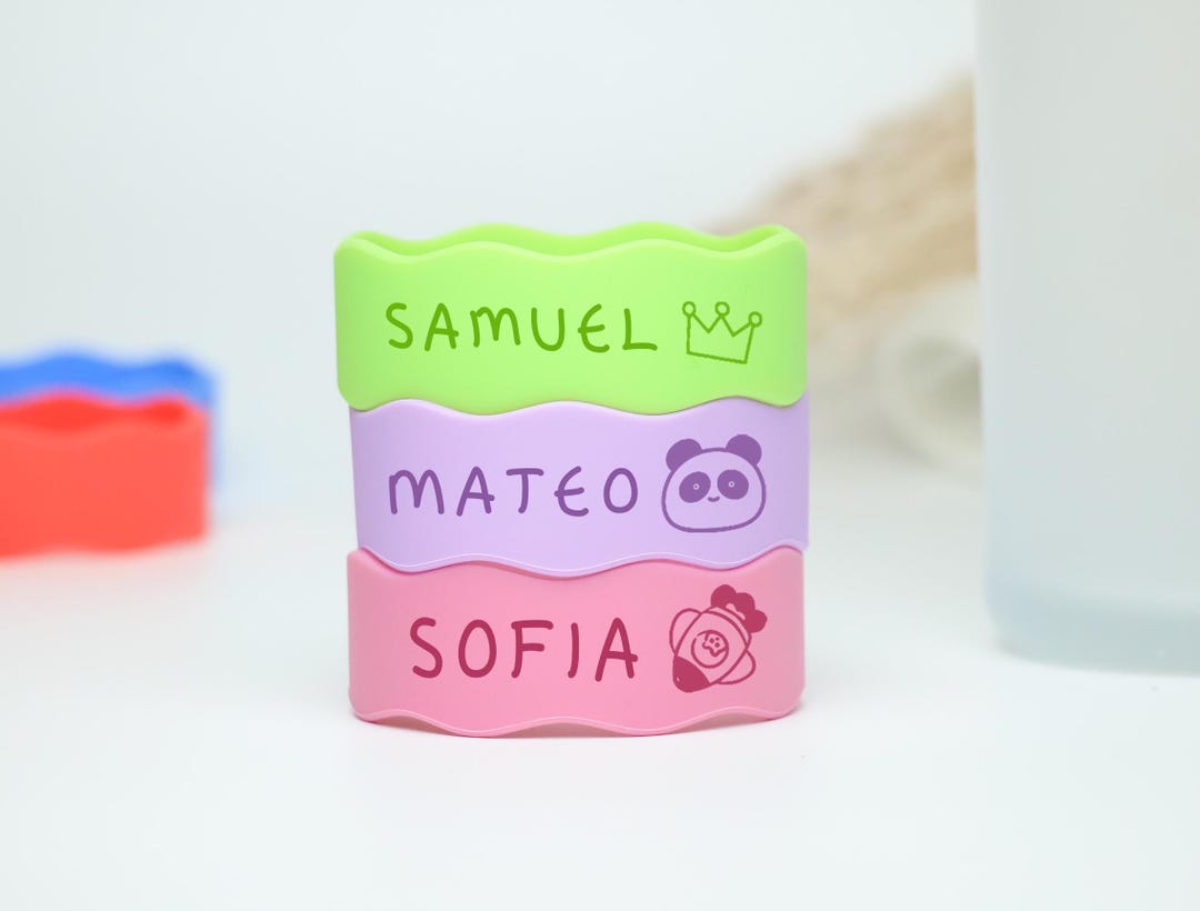 Custom Bottle Label, Kids Cup Silicone Band, Engraved Name Band for ...