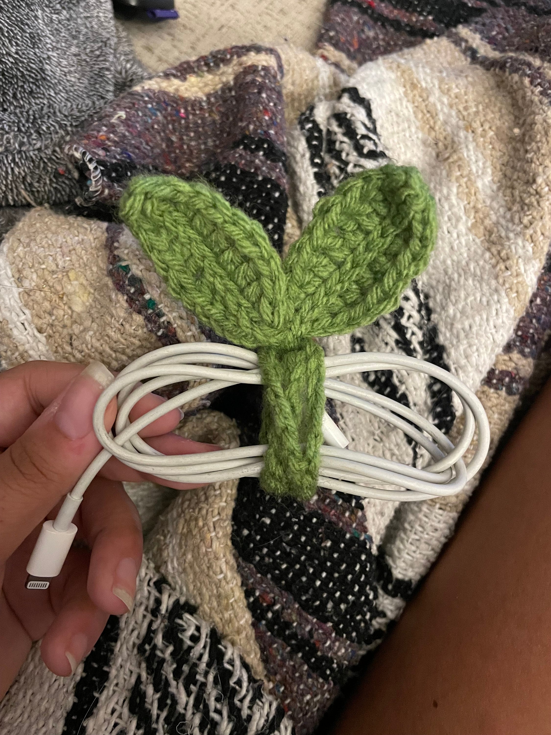 Crochet Leaf Sprout, Headphone Accessory Topper, Bookmark, Cable ...