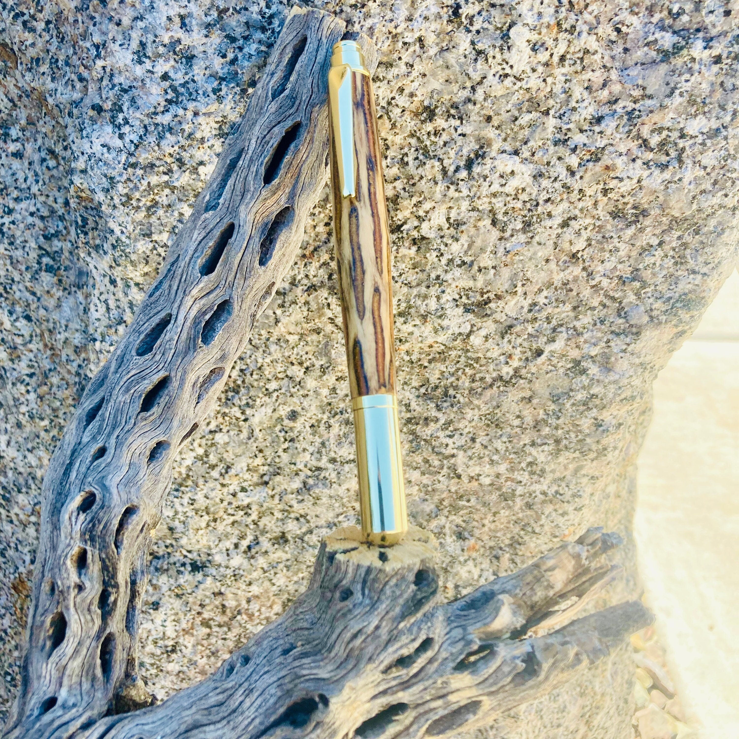 Cholla Wood Turn Pen Hand Crafted Custom Rollester Pen With Gold Epoxy ...