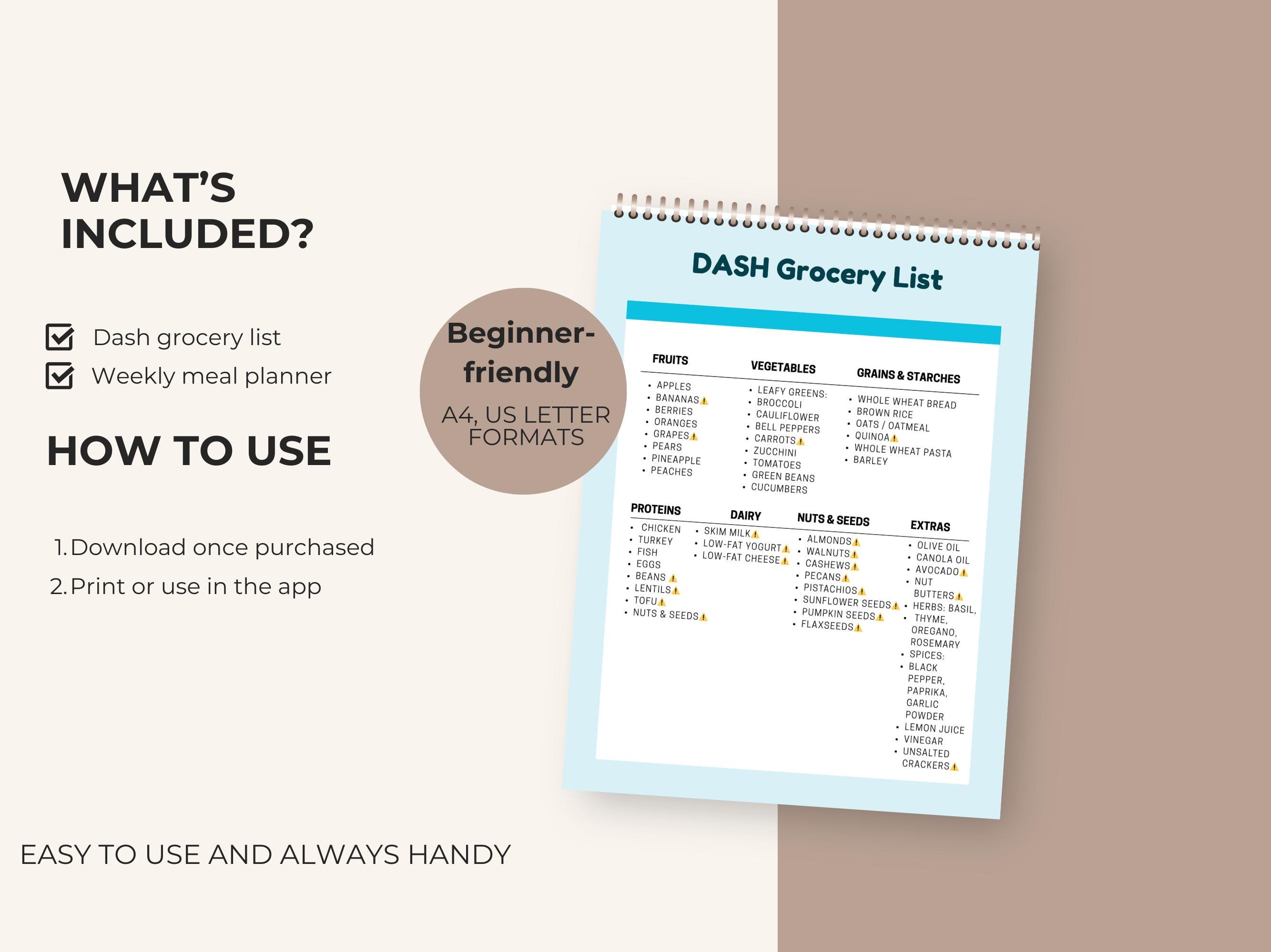 DASH Diet Grocery List Printable: Low Sodium, Heart-healthy (PDF) - Etsy