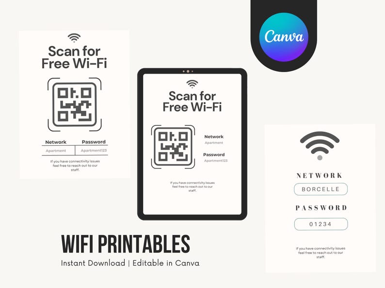 Wifi Password Sign: Editable QR Code Canva Template (digital Download ...