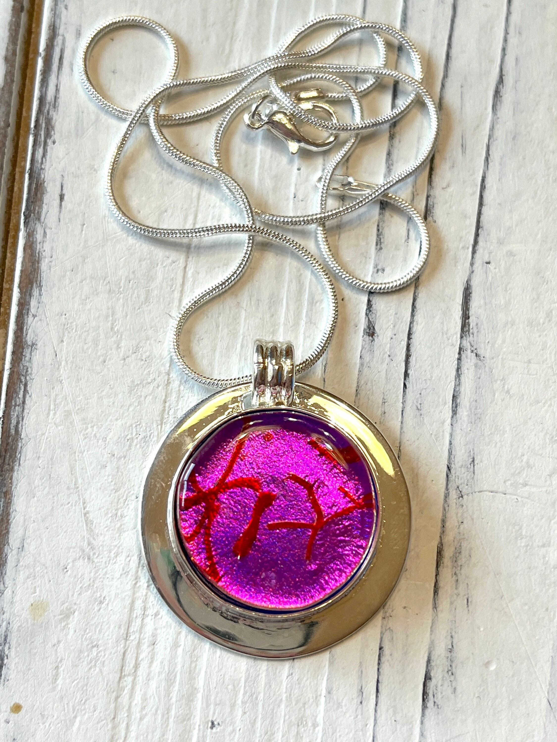 Super Pink Dichroic Glass Pendant With Silver Bail and 18 Silver Chain ...