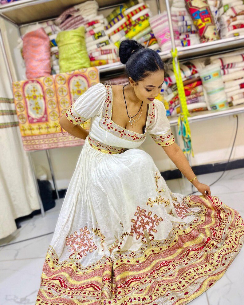 Filo Cross Pattern Habesha Dress | Ethiopian Traditional Clothing ...