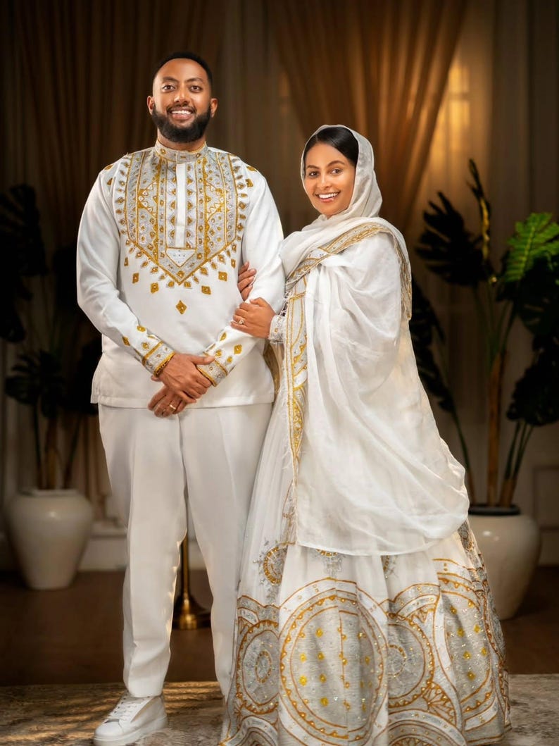 Abrehet Habesha Couple Wear | Matching Outfit With Golden Embroidery ...