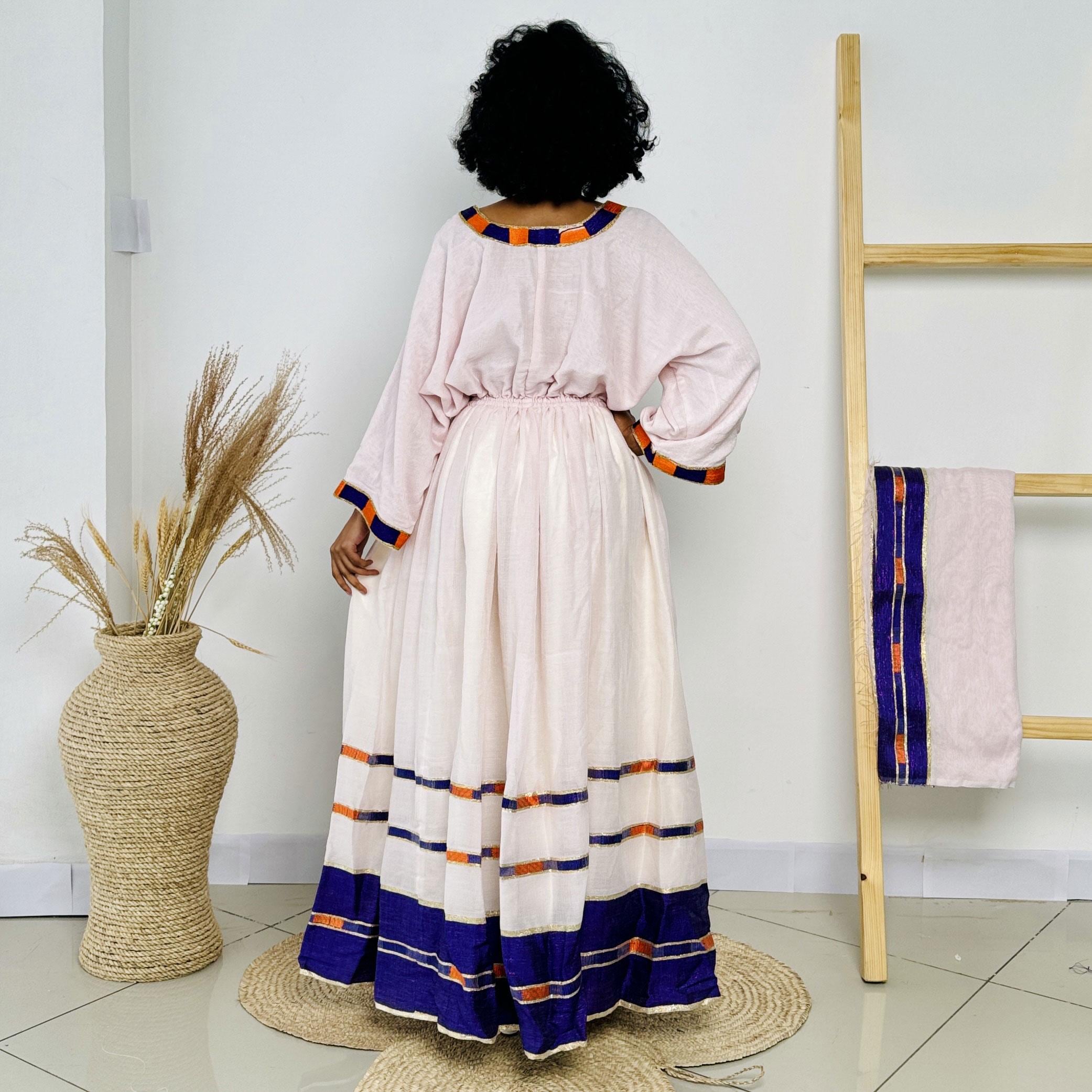 Modern Orange and Blue Oromo Dress With Elegant Design Chic Ethiopian ...