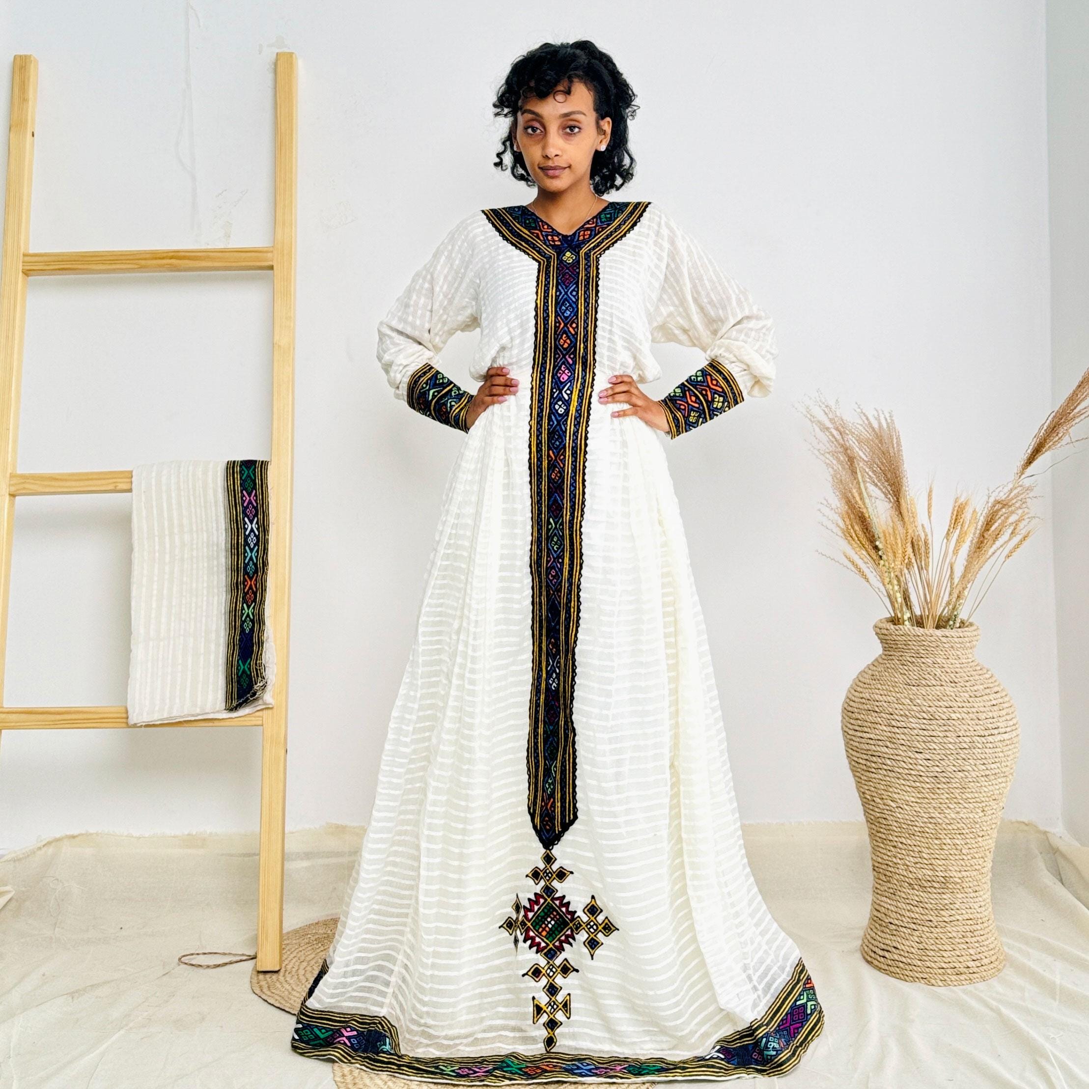Habesha Dress Subtle Patterns Habesha Kemis Traditional Ethiopian Dress ...