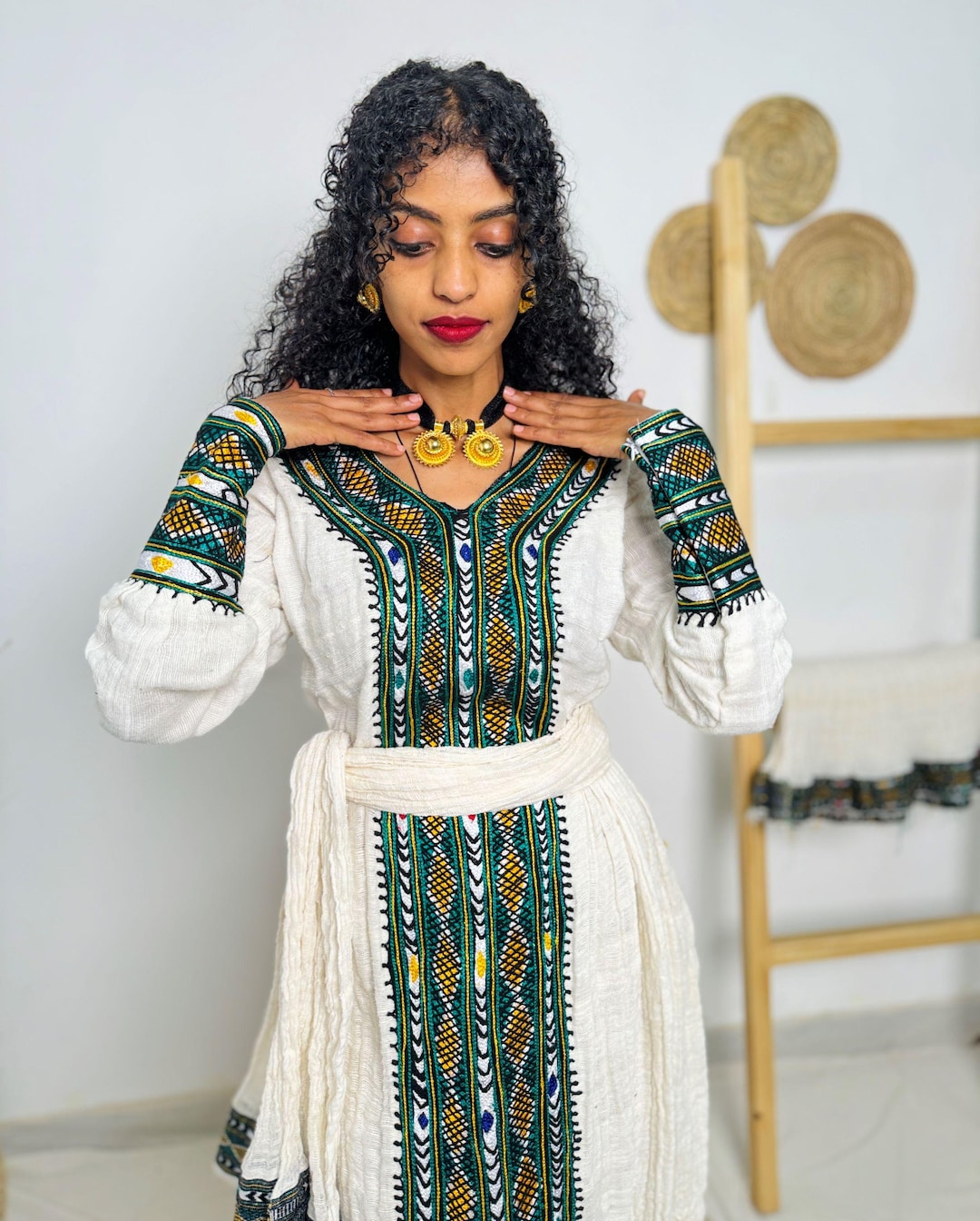 Traditional Ethiopian Habesha Dress | Handwoven Cotton | Green & Yellow ...