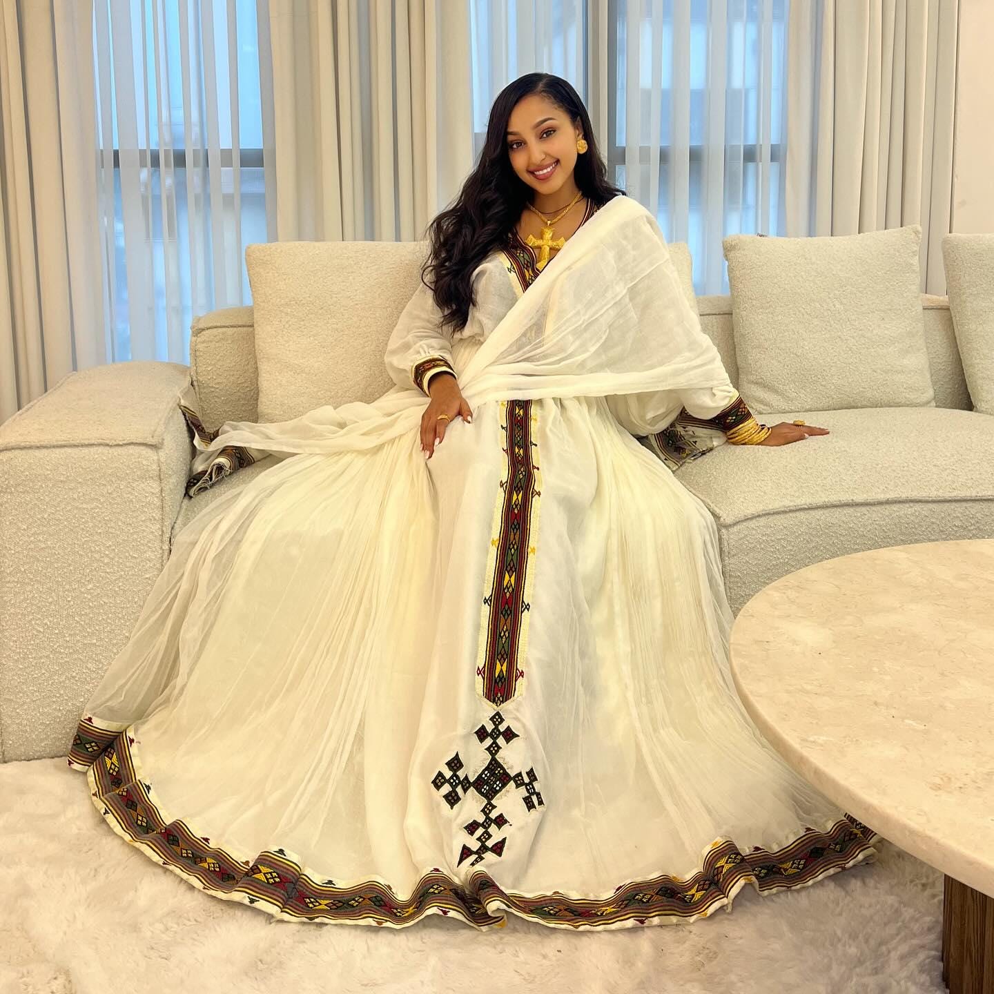 Nafkot Cultural Habesha Kemis | White Ethiopian Dress With Cross ...