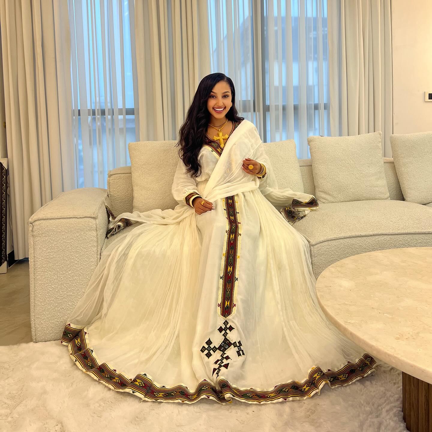 Nafkot Cultural Habesha Kemis | White Ethiopian Dress With Cross ...